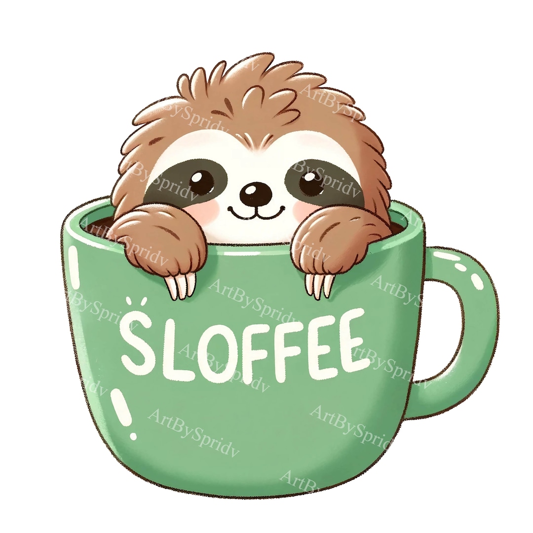 Sloffee - Adorable Sloth in Coffee Cup Clipart, Cute Animal PNG for ...