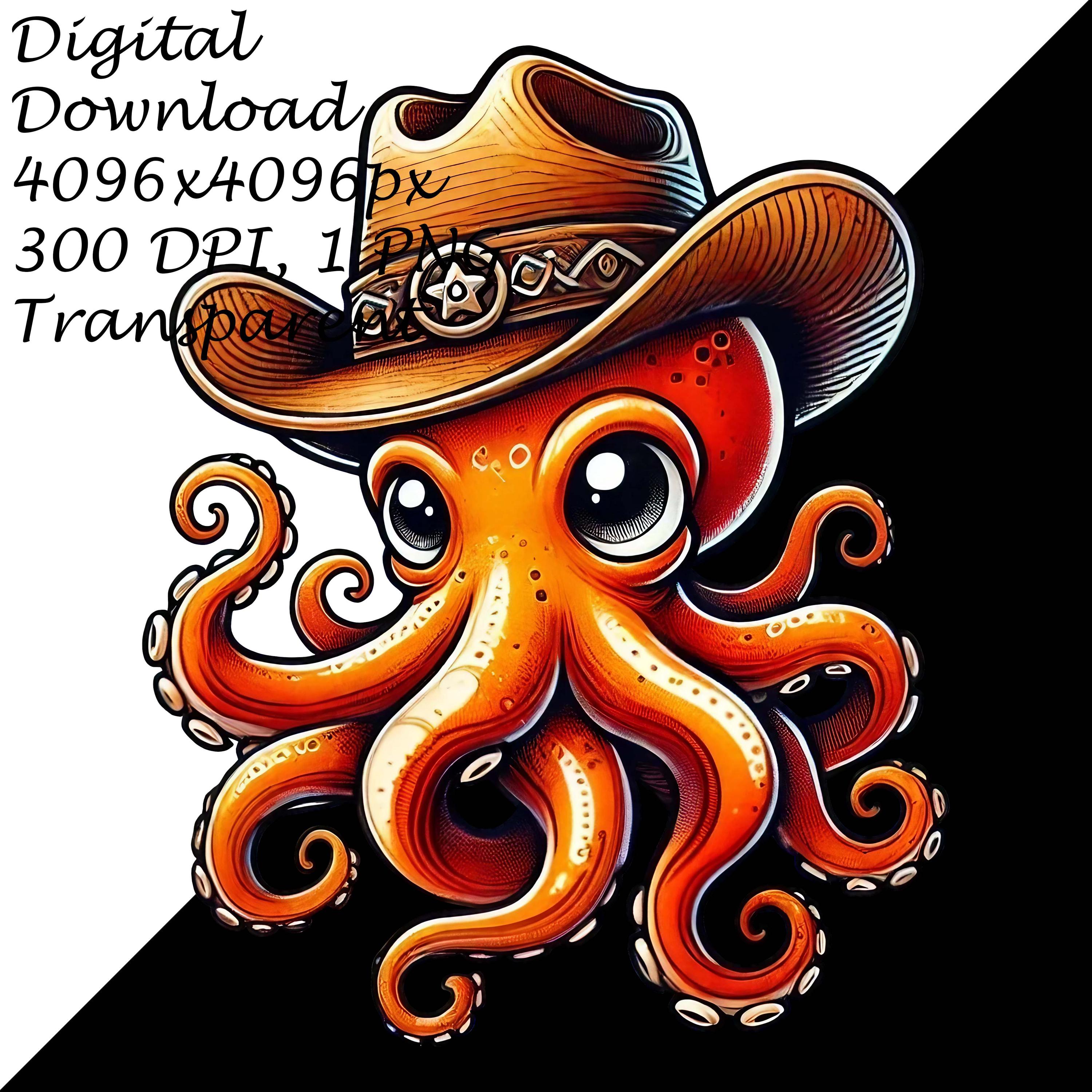 Octopus With Cowboy Hat PNG Clipart, Digital Download for DIY Craft ...