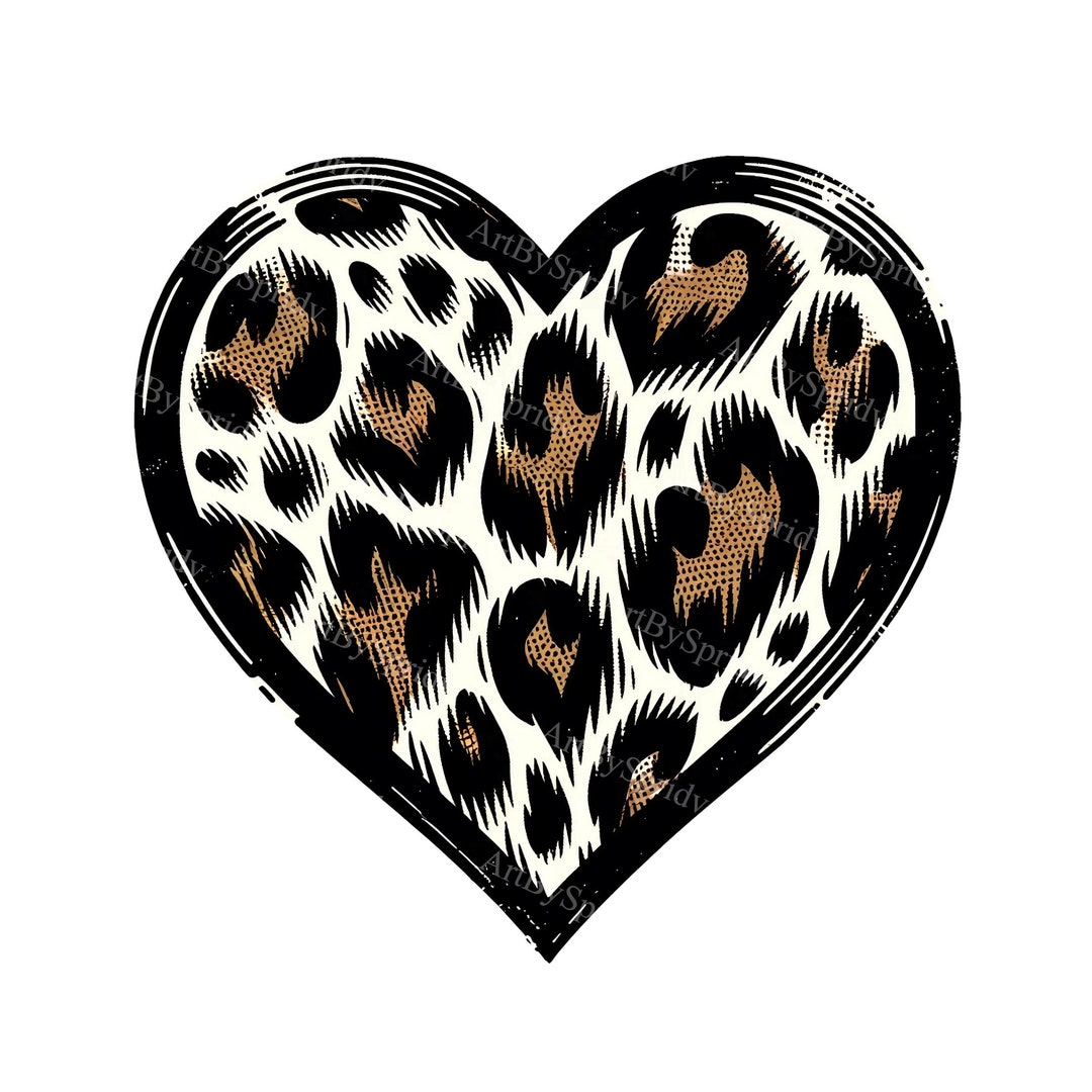 Leopard Print Heart Clipart for DTG, Mugs, Tumblers - Edgy Sketched ...