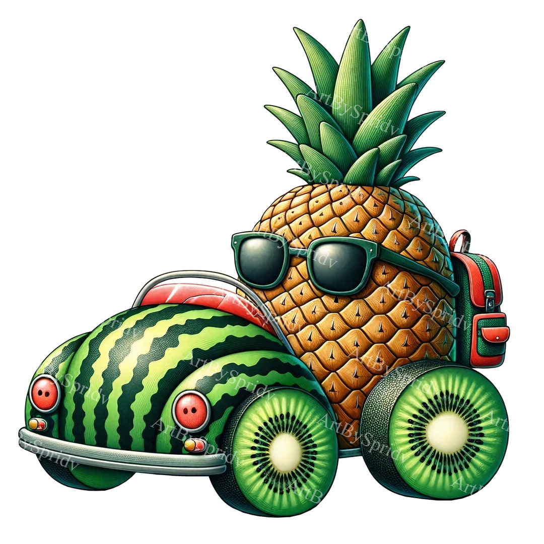 Quirky Pineapple Sunglasses Watermelon Car Clipart Tropical Summer ...