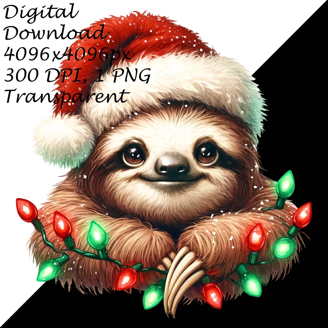 Christmas Sloth Clipart PNG - Festive Holiday Animal Illustration With ...