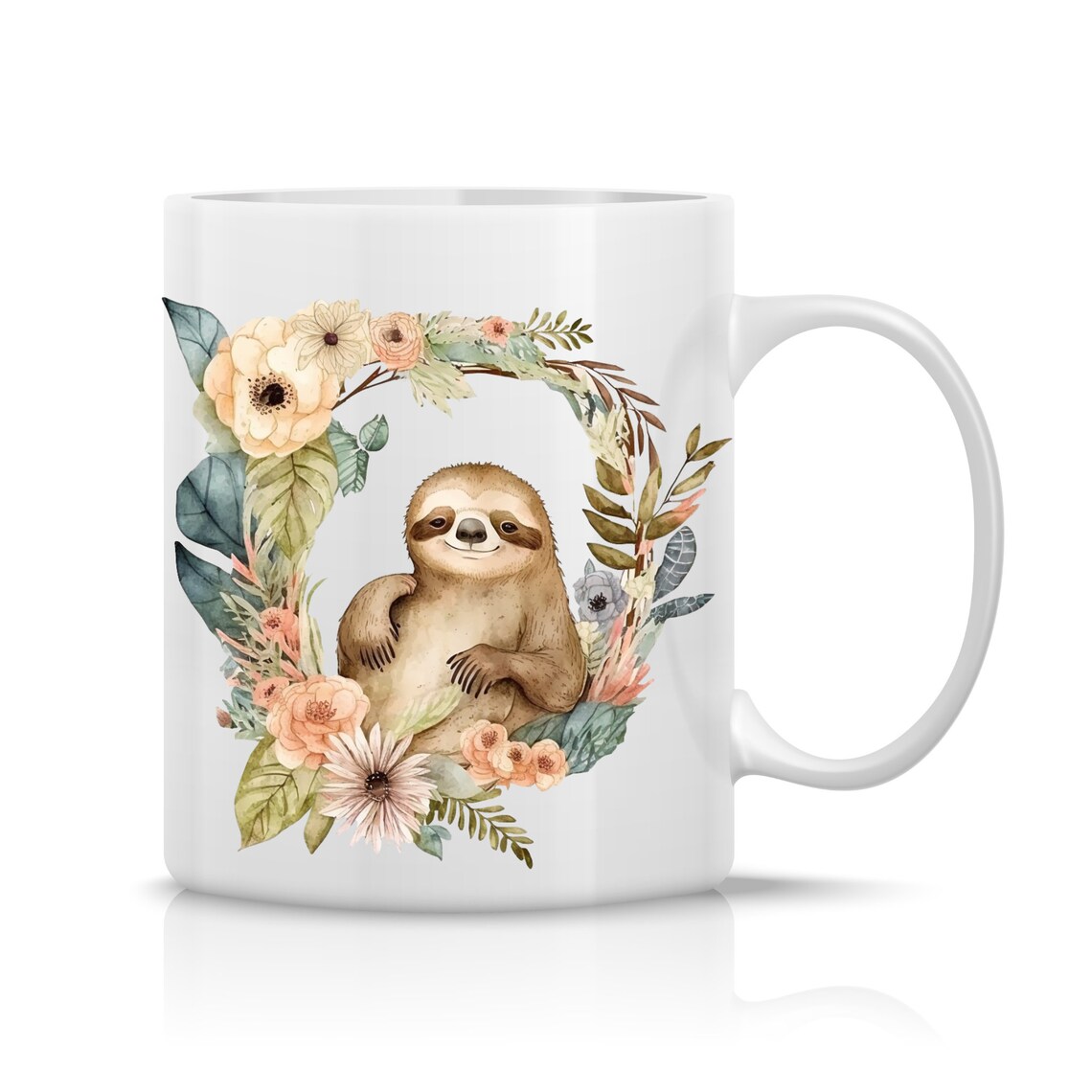 Watercolor Floral Sloth PNG Cute Cartoon Transparent Clipart - Etsy