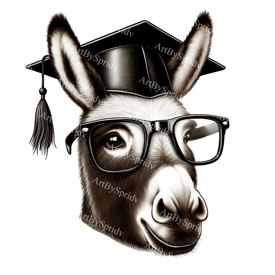 Scholarly Donkey Clipart - Graduation Cap and Glasses PNG, Academic ...