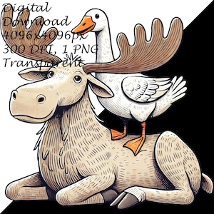 Goose Riding on a Moose PNG Clipart, Animal Illustration, Goose on a ...