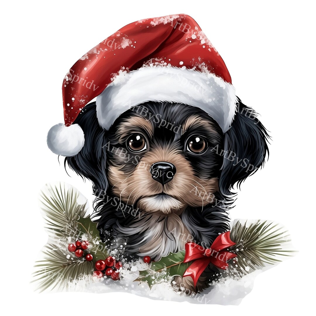 Christmas Dog With Santa Hat Transparent PNG Clipart,kids/adults ...