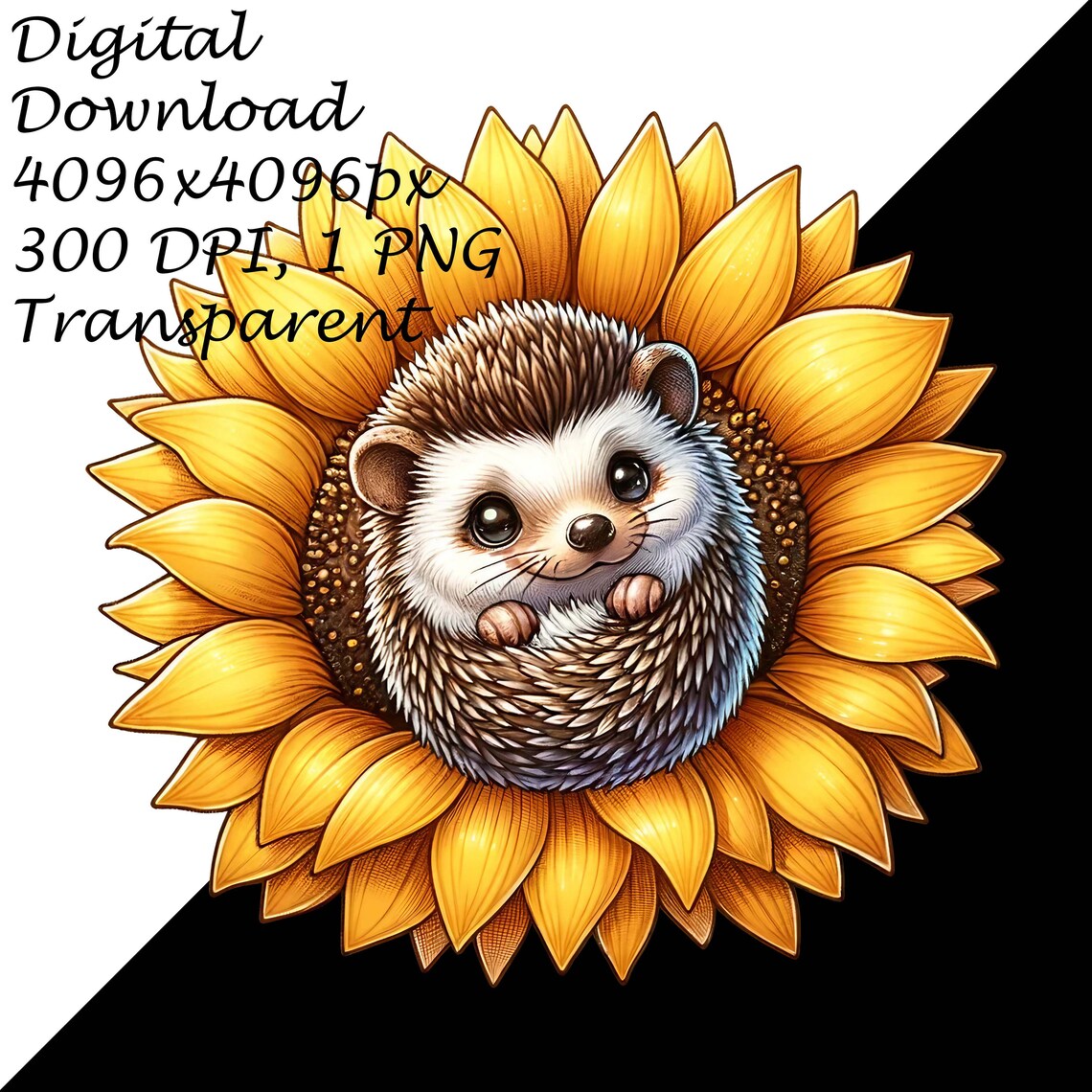 Sunflower Hedgehog Digital Clipart | Cute Animal Transparent PNG for ...