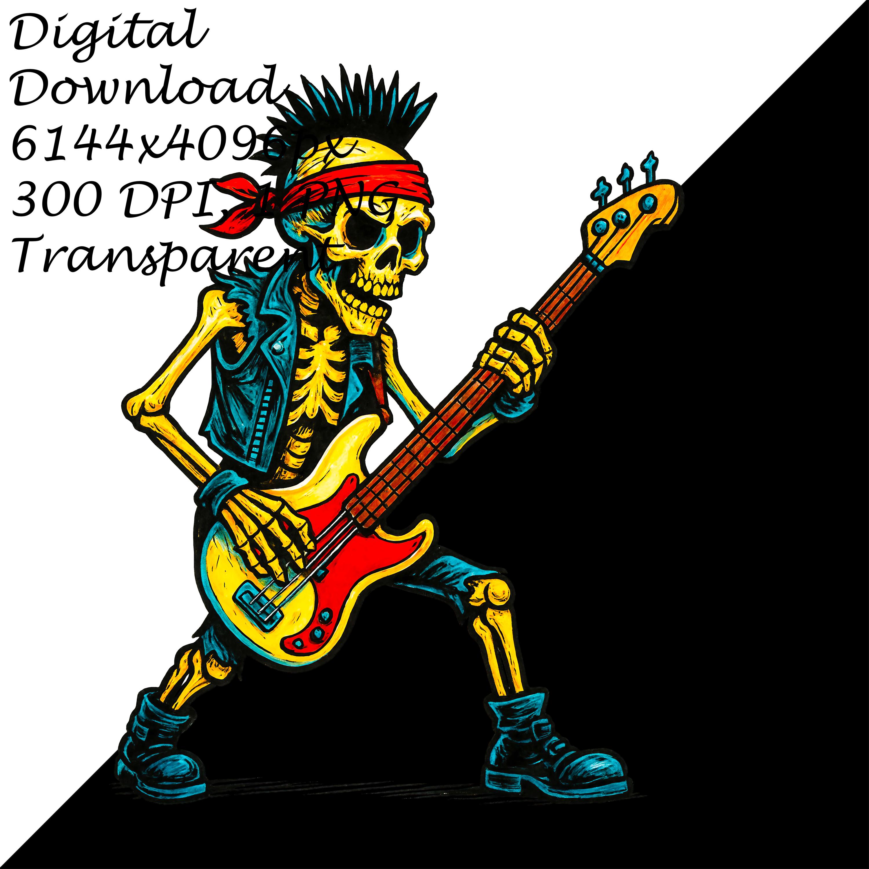 Punk Skeleton Bass Player PNG – Rock Skull With Mohawk, Vest & Bass ...