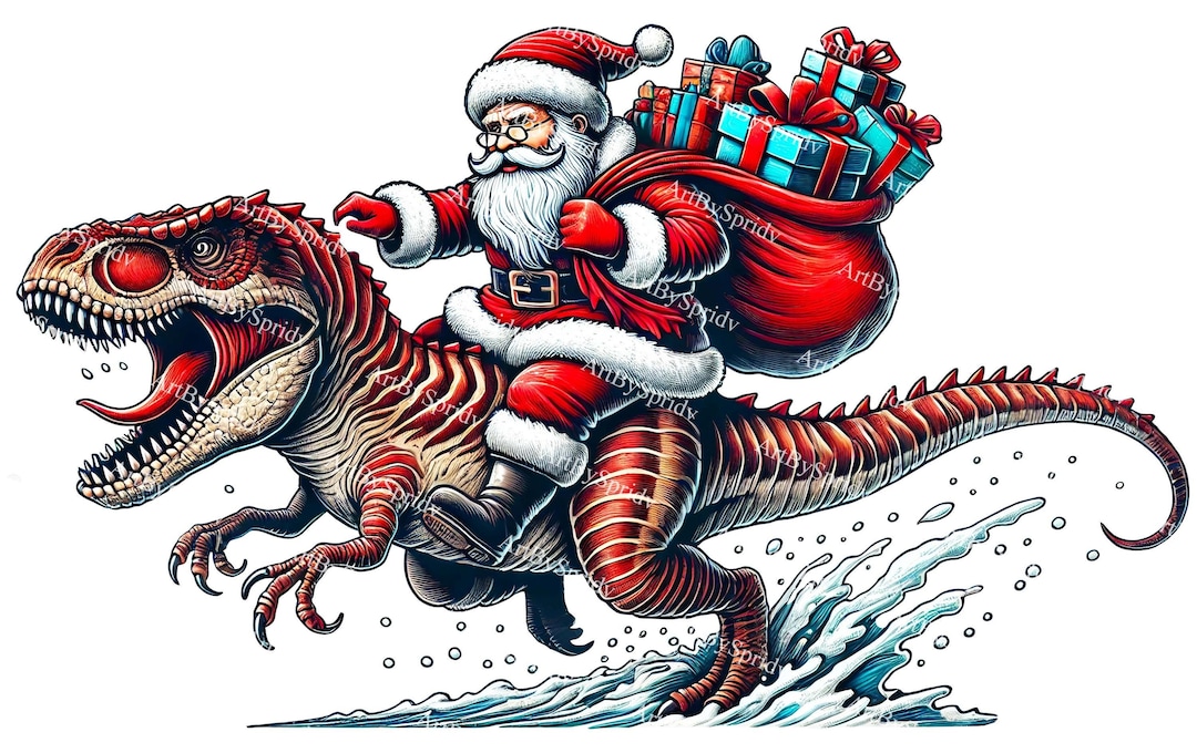 Santa Riding T-rex Clipart, Funny Christmas Digital Clip Art ...