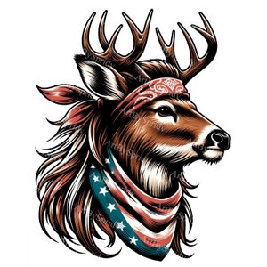 Patriotic Stag Head PNG Clipart | American Flag Deer Sublimation Design ...