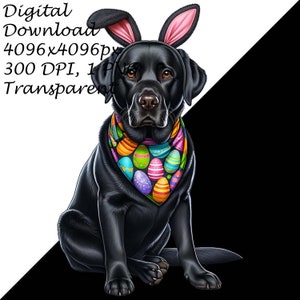 Easter Bunny Black Lab Clipart: Festive Dog PNG for Sublimation ...