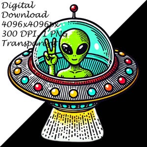 Whimsical Alien in UFO PNG Clipart, Cute Spacecraft Illustration ...