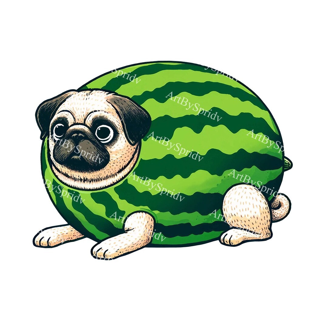 Pug Watermelon Download PNG Clipart - Cute Transparent Digital for ...