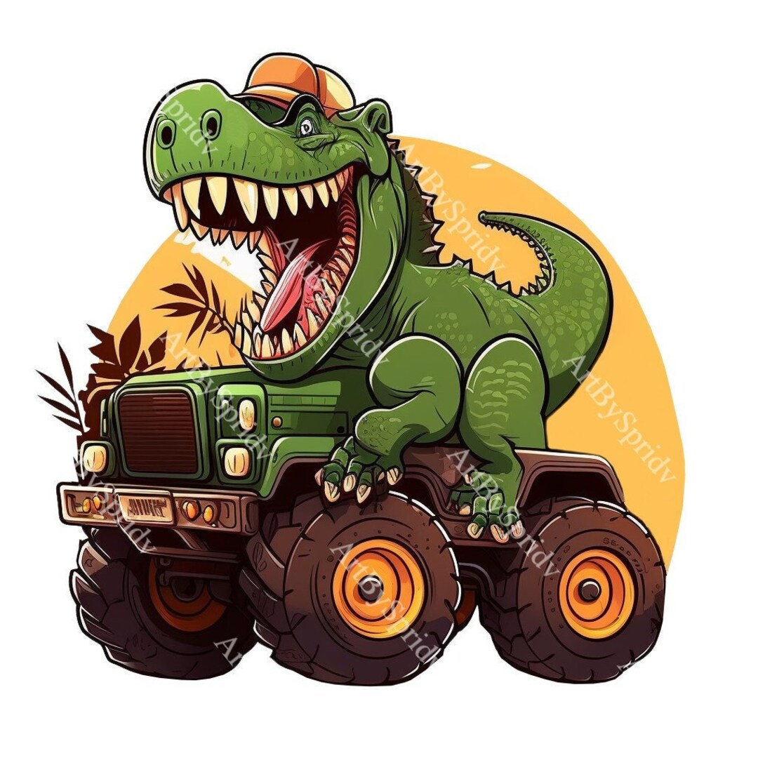 T-rex Dinosaur on Monster Truck Sublimation Clipart, Transparent PNG ...