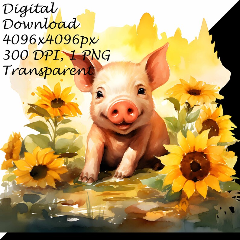 Adorable Pig With Sunflowers Clipart | Rustic Farm Animal Clip Art ...
