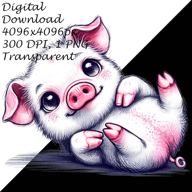 Adorable Piglet Clipart-cute Farm Animal Digital Illustration-baby Pig ...