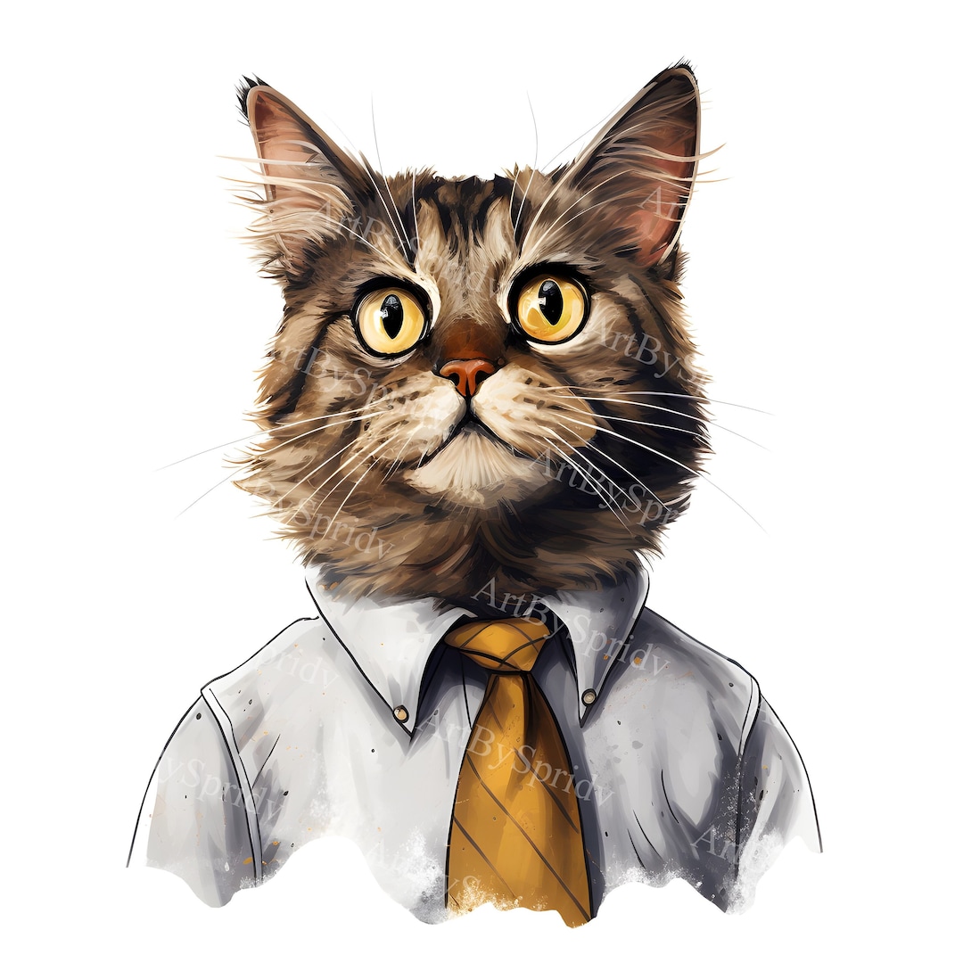 Business Cat PNG Clipart Digital Kitten in Tie Office Decor, Cat Lover ...