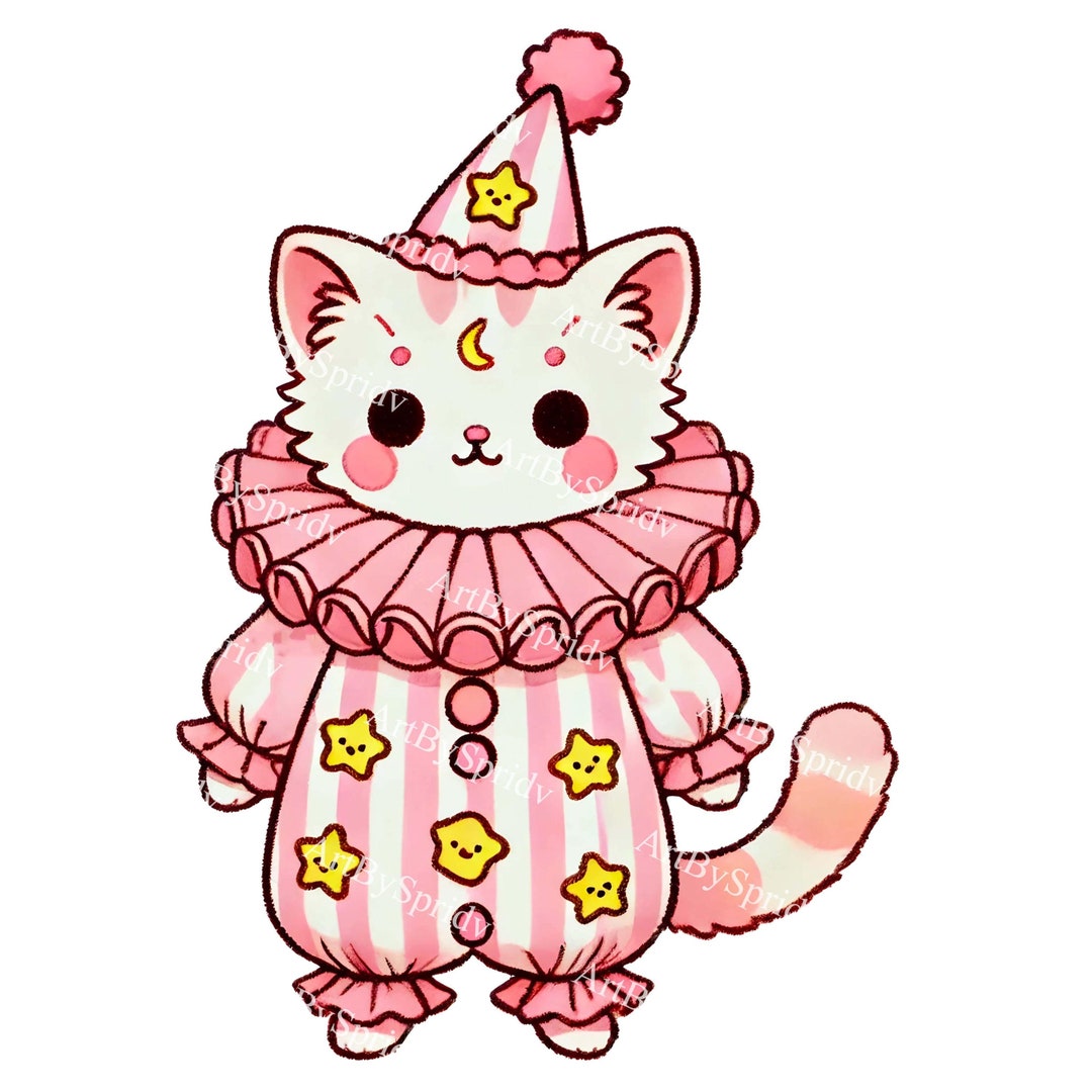 Clown Cat PNG Clipart, Kawaii Circus Animal Illustration Clip Art, Cute ...
