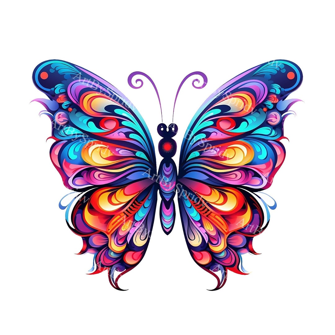 Colorful Butterfly Clipart Vibrant Sublimation PNG, Printable Insect ...