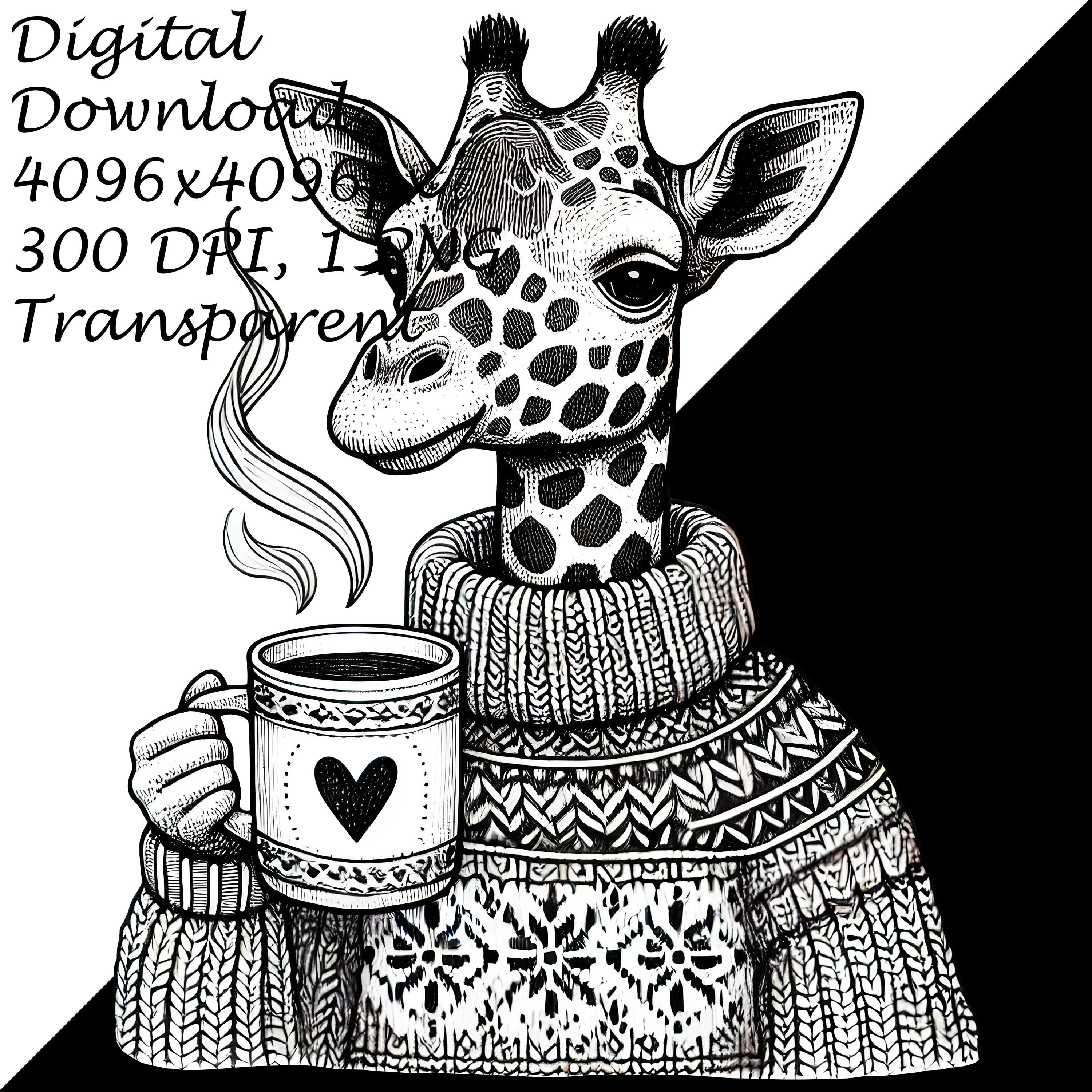Cozy Giraffe Coffee PNG, Hand-drawn Animal Clip Art, Giraffe in Sweater ...