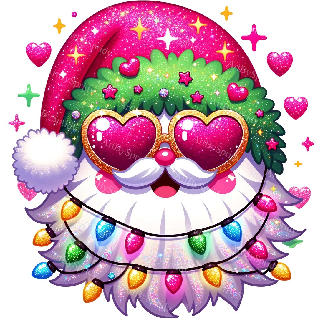 Santa Claus Digital Clipart With Heart Glasses and Colorful Christmas ...