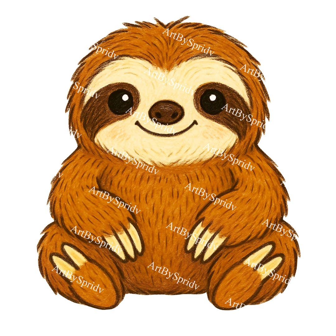 Cute Baby Sloth PNG Clipart, Adorable Sitting Sloth Illustration ...