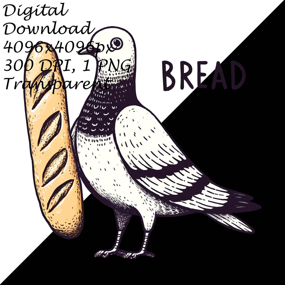 Pigeon With Bread Loaf Digital Download PNG Clipart, Funny Bird ...