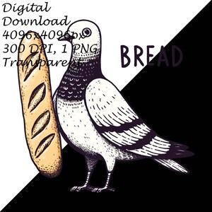 Pigeon With Bread Loaf Digital Download PNG Clipart, Funny Bird ...