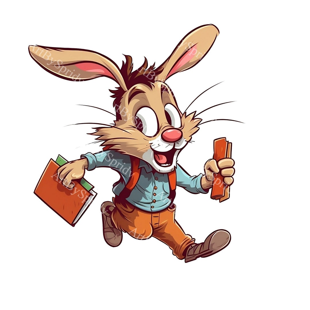 Bunny PNG Clipart, Back to School Rabbit With Books, Cute Running Bunny ...
