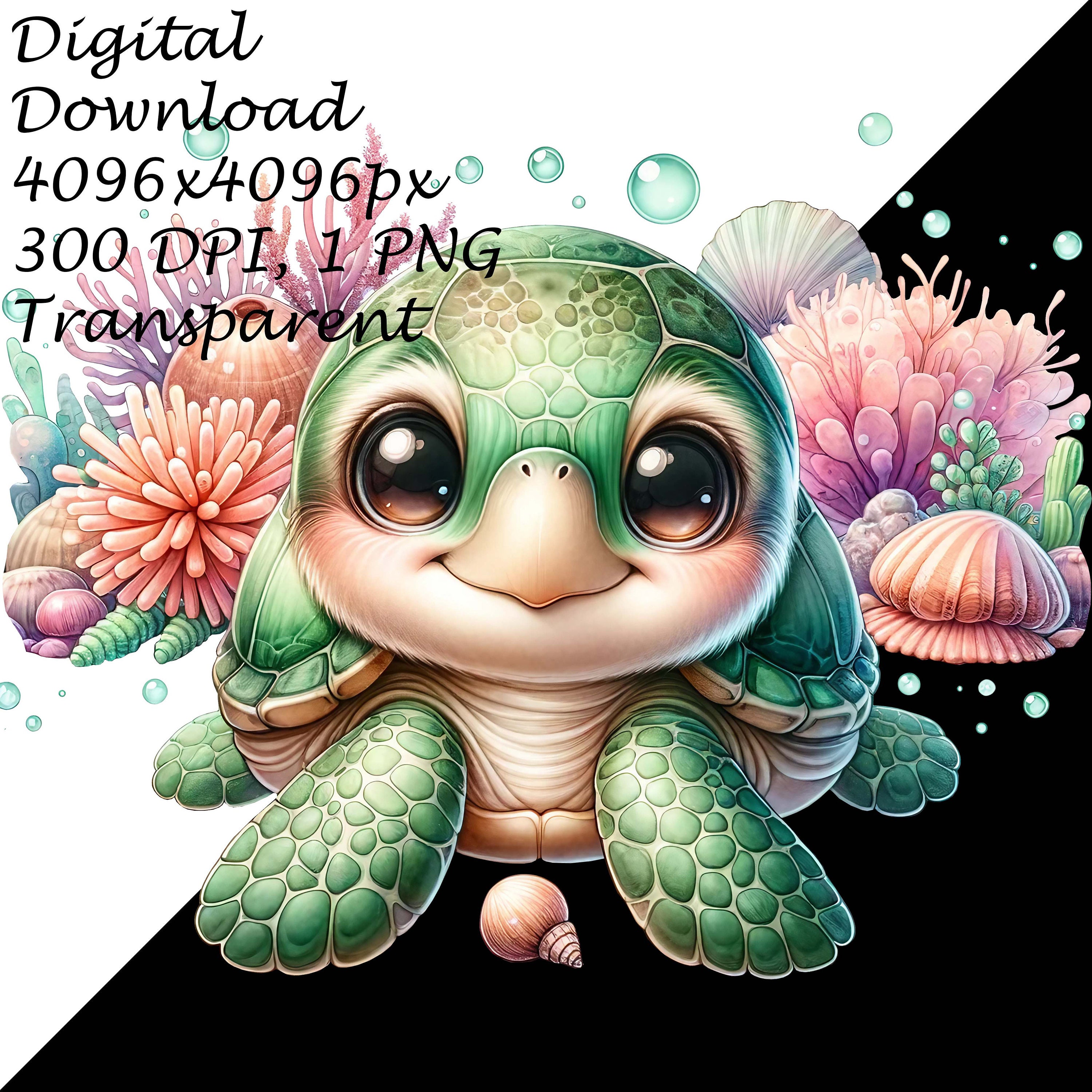 Adorable Cartoon Baby Turtle Clipart - Sea Anemones, Corals, Seashells ...