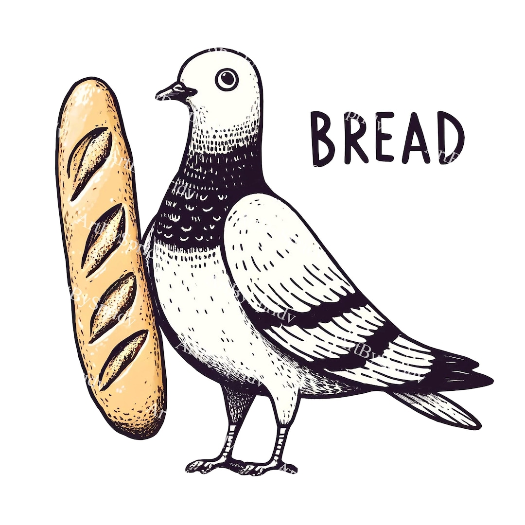Pigeon With Bread Loaf Digital Download PNG Clipart, Funny Bird ...