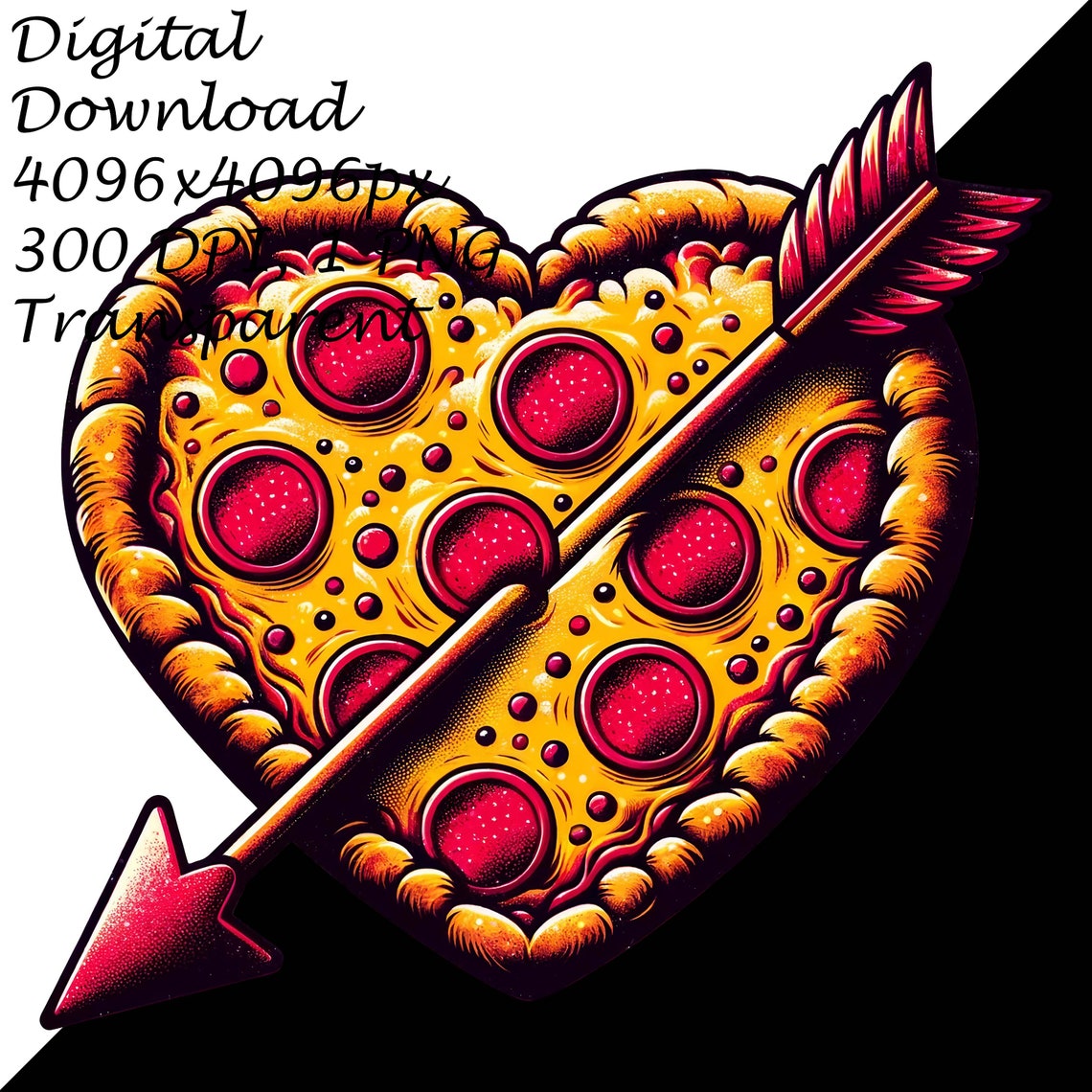 Valentine Heart Pizza Clipart - Cupid Arrow Digital PNG, DTG T-shirt ...