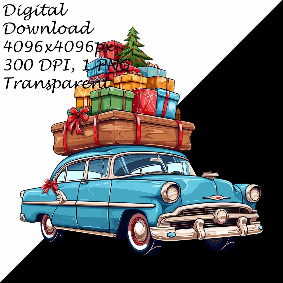 Vintage Christmas Cars Clipart Bundle, 4 Transparent Pngs of Retro ...