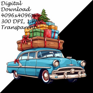 Vintage Christmas Cars Clipart Bundle, 4 Transparent Pngs of Retro ...