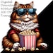 Cute Cat With Sunglasses & Popcorn Box Clipart - Watercolor Digital PNG ...