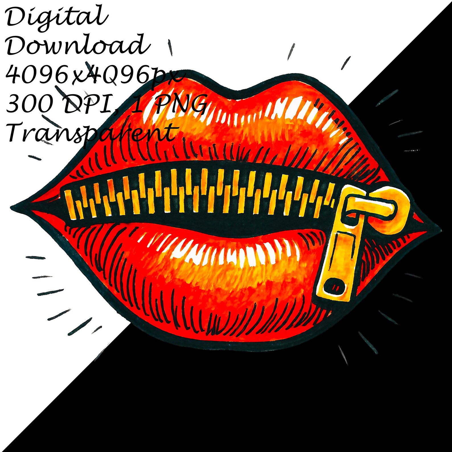 Zipper Red Lips Transparent PNG Clipart - Glossy Mouth With Gold Zip ...