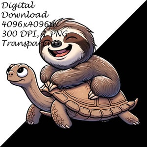 Funny Sloth & Turtle Clipart PNG - Digital Illustration for T-shirts ...