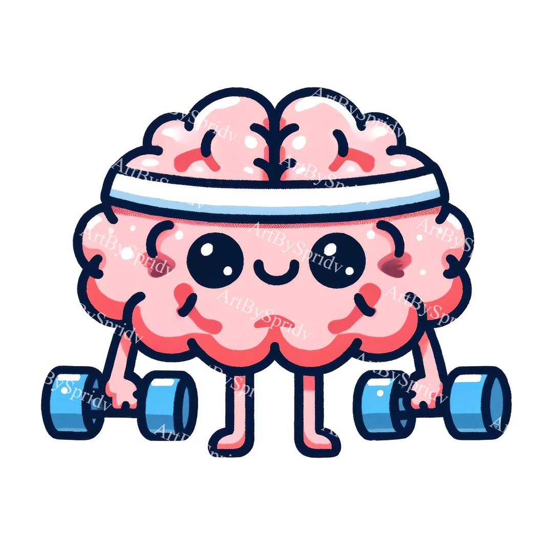 Brain Exercise Clipart PNG - Cute Brain With Dumbbells Digital Download ...
