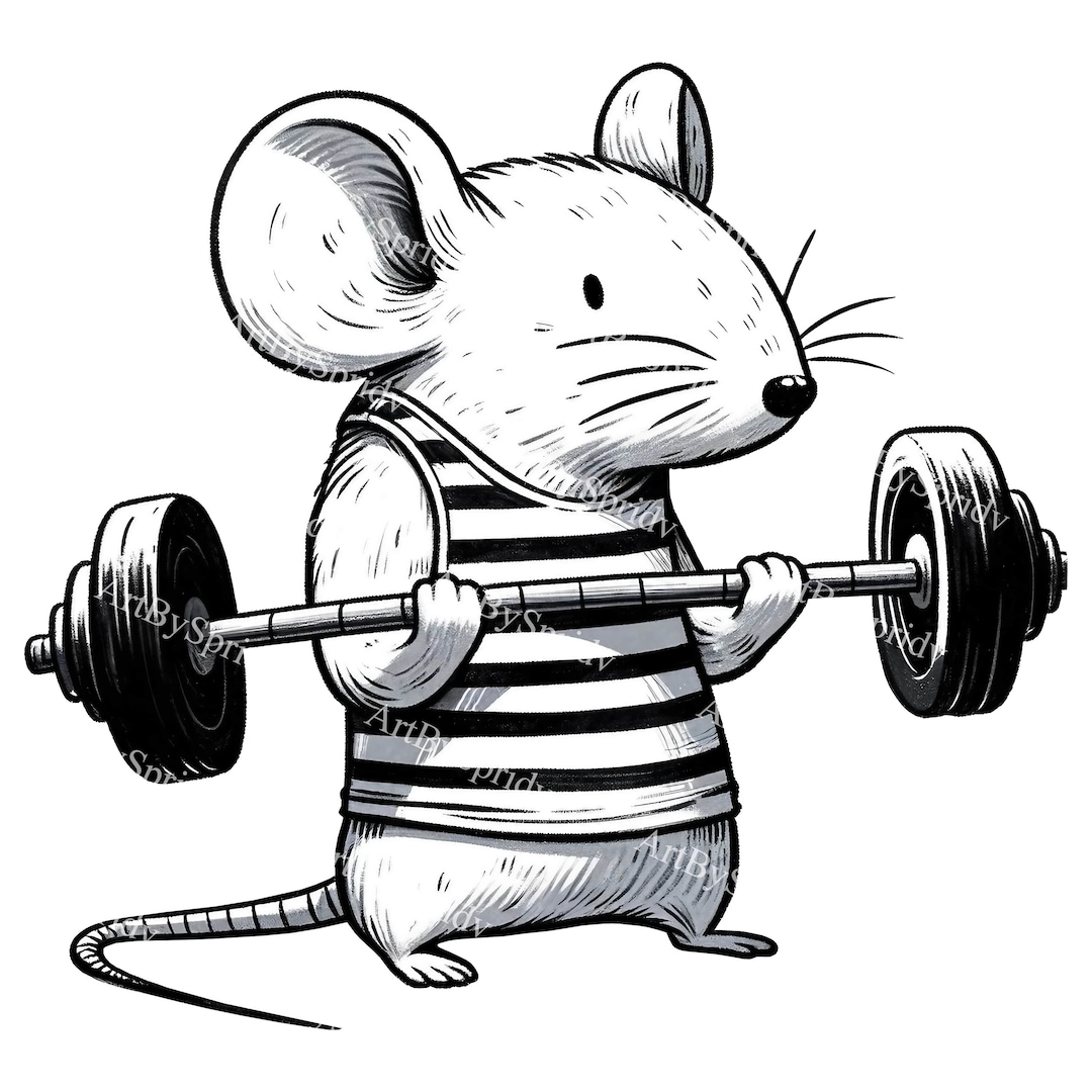 Adorable Mouse Lifting Weights PNG Clipart-fitness Animal Illustration ...