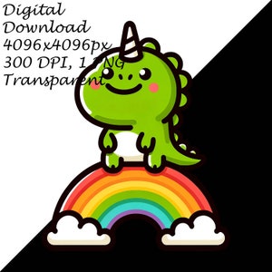 Dinosaur Unicorn Horn Rainbow Clipart - Unique Digital PNG for DTG ...