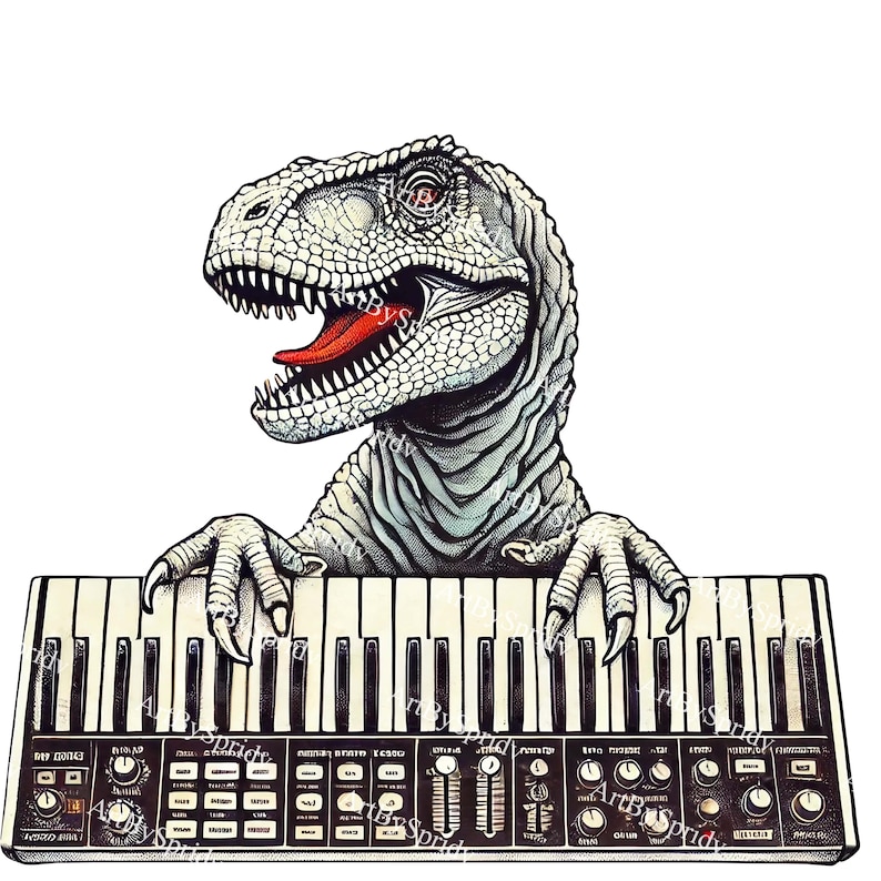 Synthesizer Dinosaur PNG, Retro T-rex Keyboard Clipart, Funny Musician ...