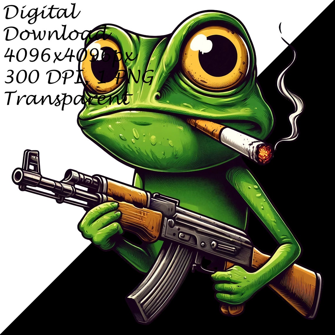 Unique Frog Clipart Smoking Cigarette Holding AK-47 | Funny Digital ...