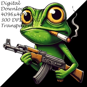 Unique Frog Clipart Smoking Cigarette Holding AK-47 | Funny Digital ...