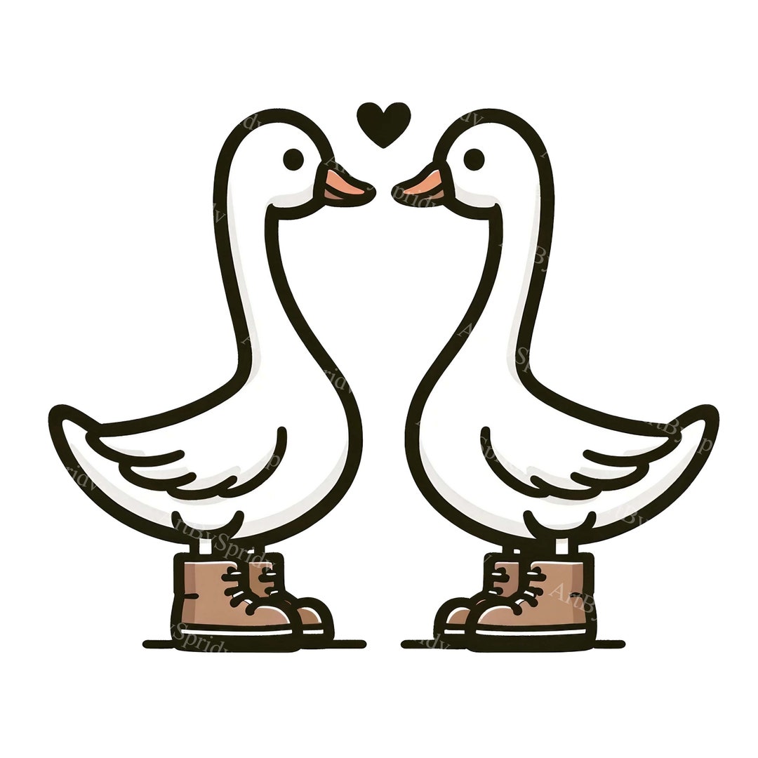 Cartoon Geese Love Clipart - Heart Between Two Geese PNG, Digital Clip ...