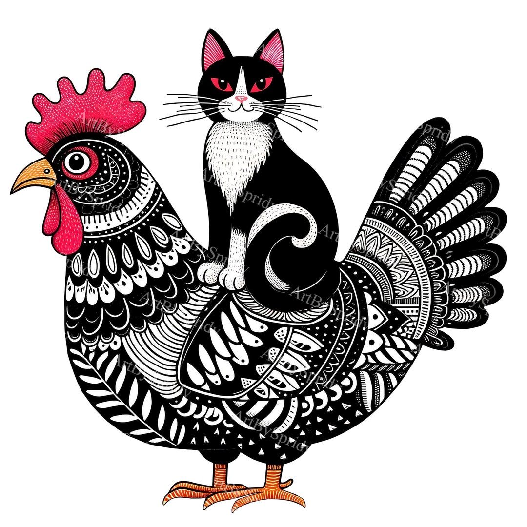 Cat Riding Rooster Clipart Transparent PNG Illustration, Farm Animal ...