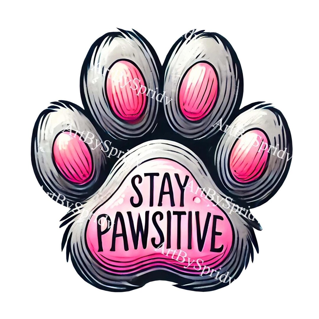Stay Pawsitive Cat Paw Print Clipart - Adorable Digital Clip Art for ...