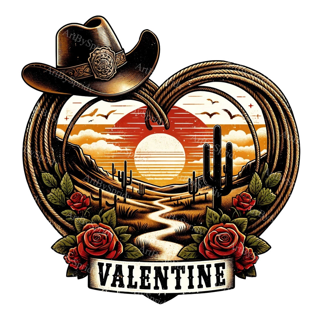 Western Valentine's Day Clipart - Heart Lasso & Cowboy Hat PNG, Digital ...