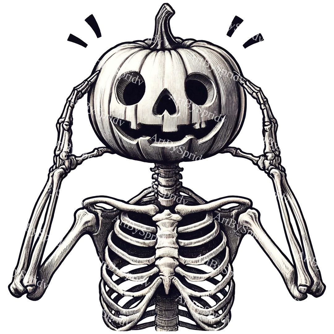 Spooky Halloween Skeleton With Pumpkin Head PNG Clipart,jack-o-lantern ...