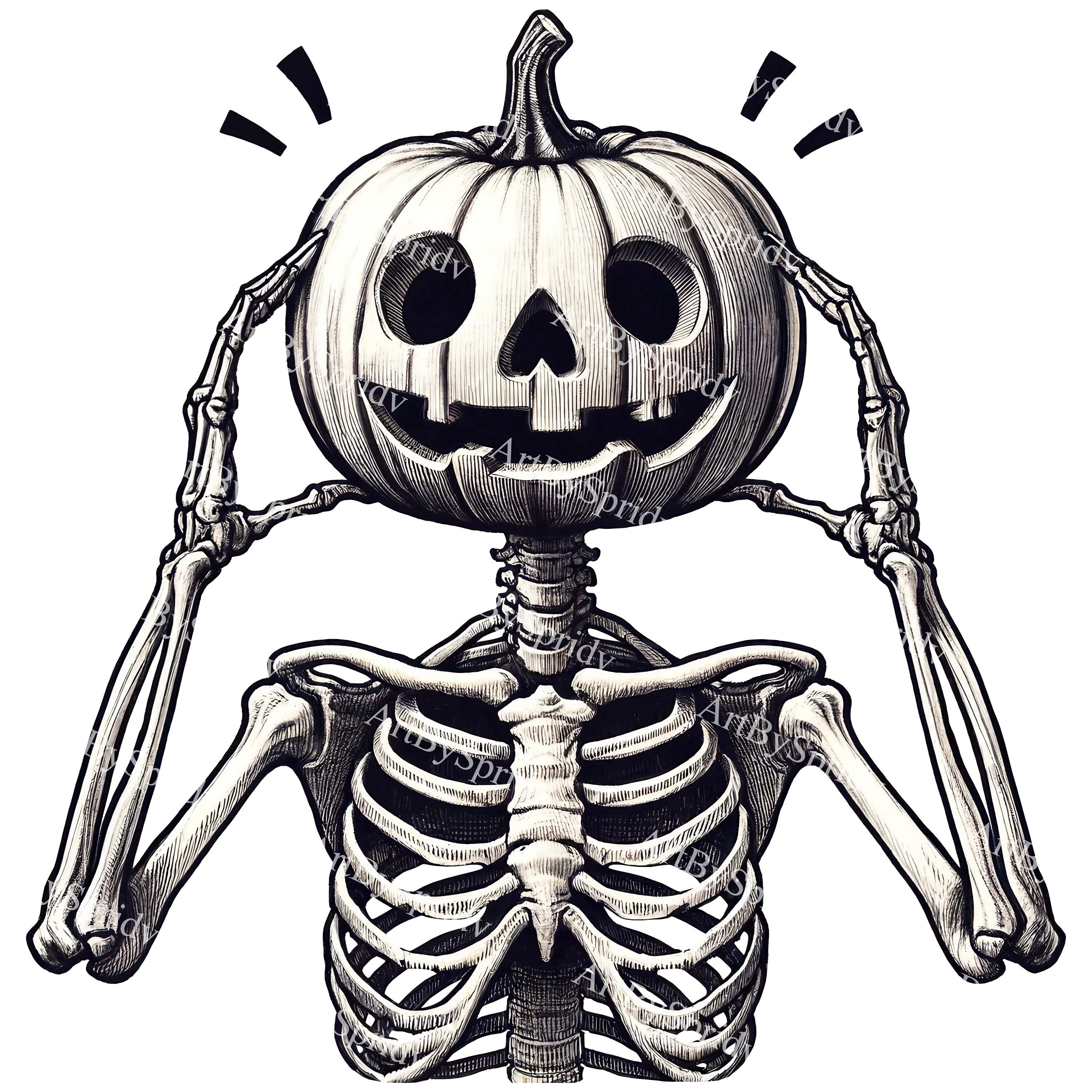 Spooky Halloween Skeleton With Pumpkin Head PNG Clipart,jack-o-lantern ...