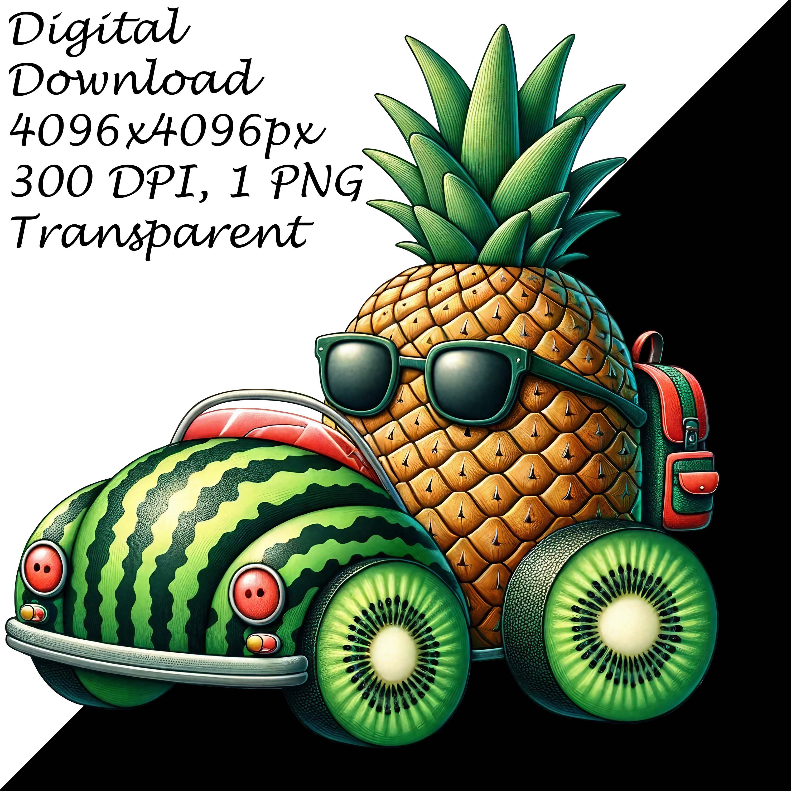 Quirky Pineapple Sunglasses Watermelon Car Clipart - Tropical Summer ...