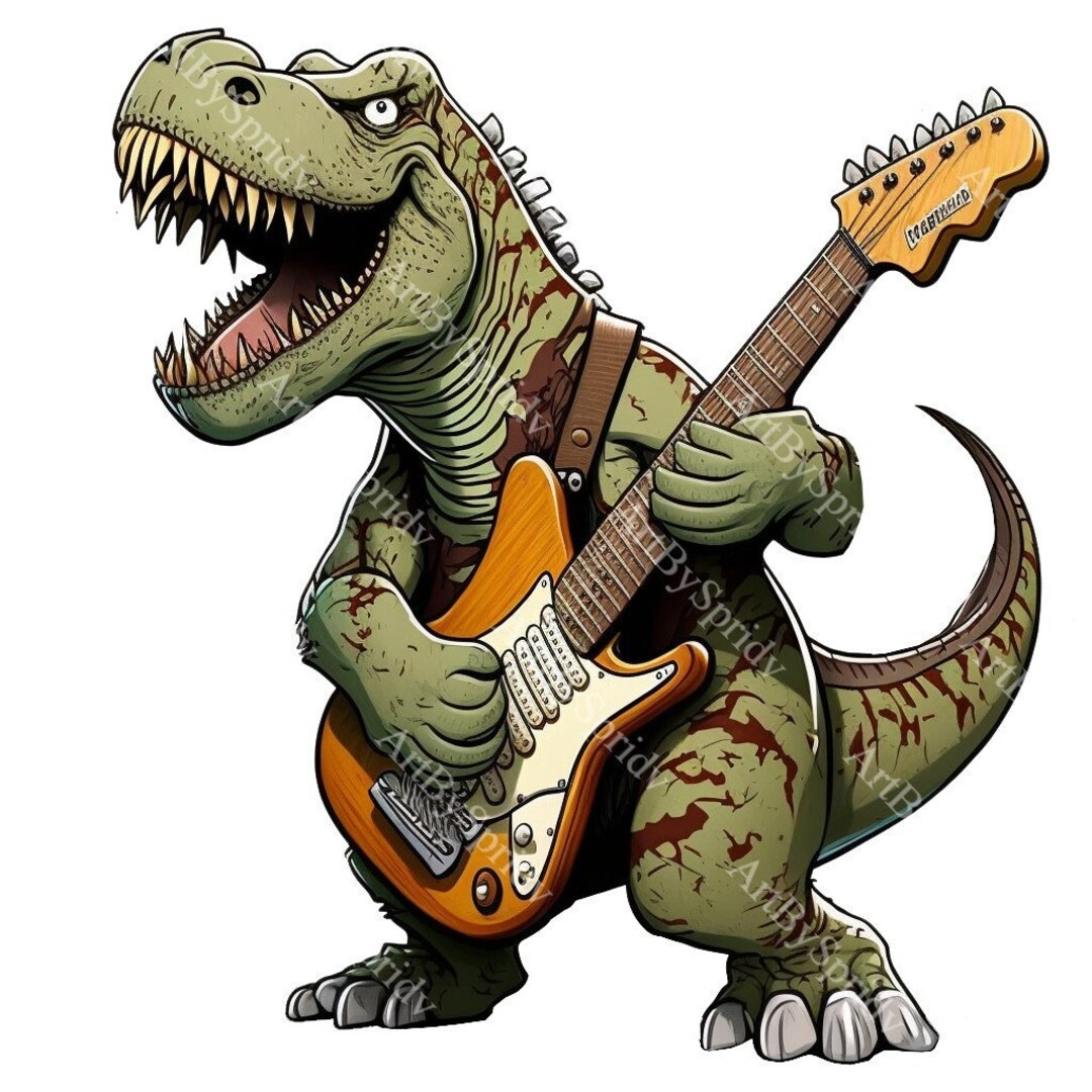 T-rex Dinosaur With Guitar Clipart,transparent PNG Clip Art,digital ...